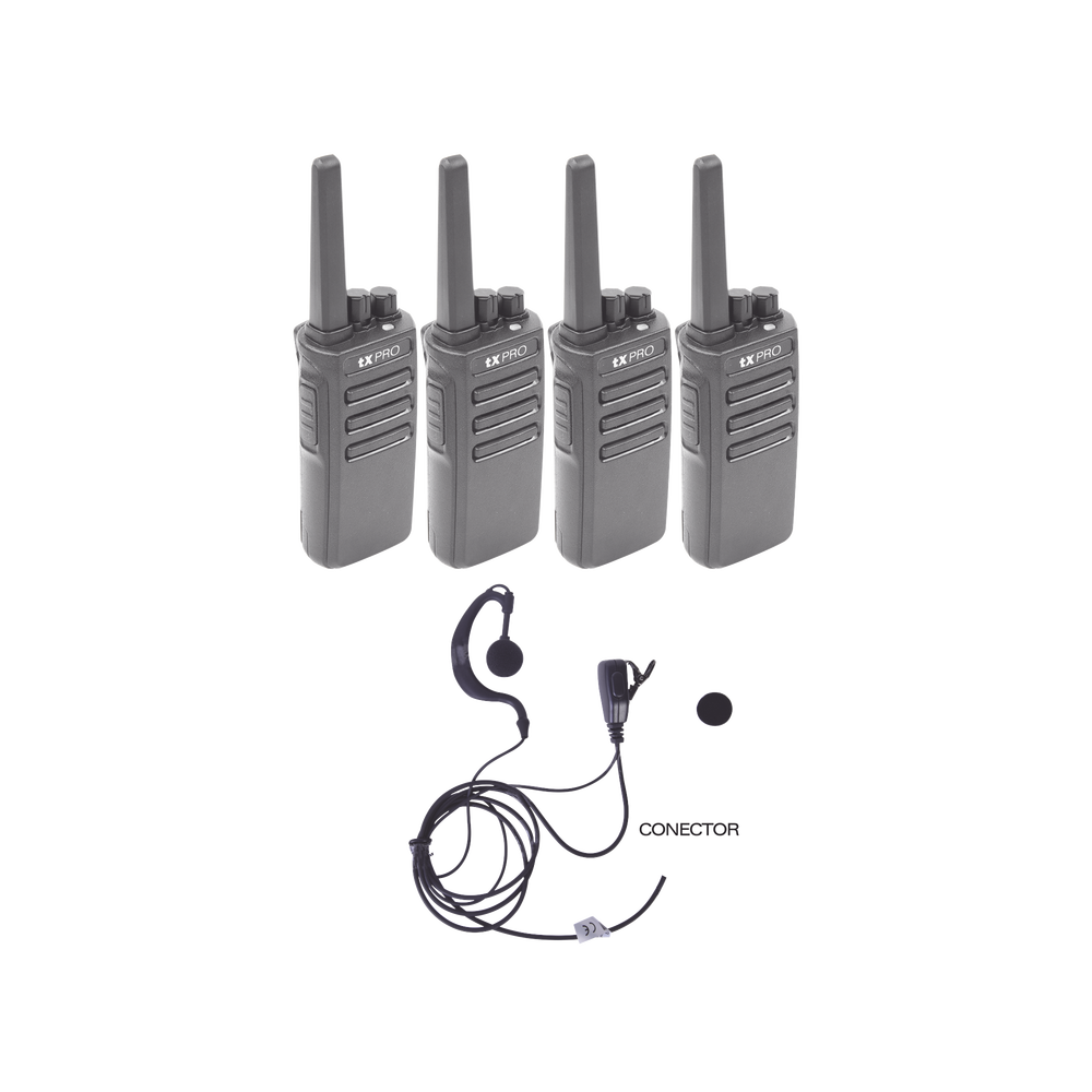 Kit de 4 radios Txpro TX500 VHF 136-174 Mhz 5 Watts con auricular manos libres TXEHK TX500KIT