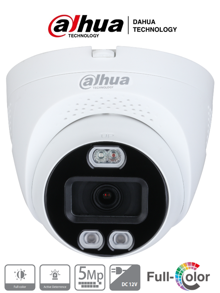 DAHUA HAC-ME1509TQ-PV - Camara Domo TiOC de 5 Megapixeles TiOC/ Disuasion Activa con Luz Roja y ...