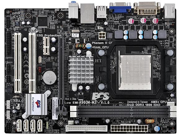 MB-ECS A960M-M3 S-AM3+ VGA/AUD/RED 2XDDR3 1XPCIEX16 1XPCIEX1 2XPCI A960M-M3