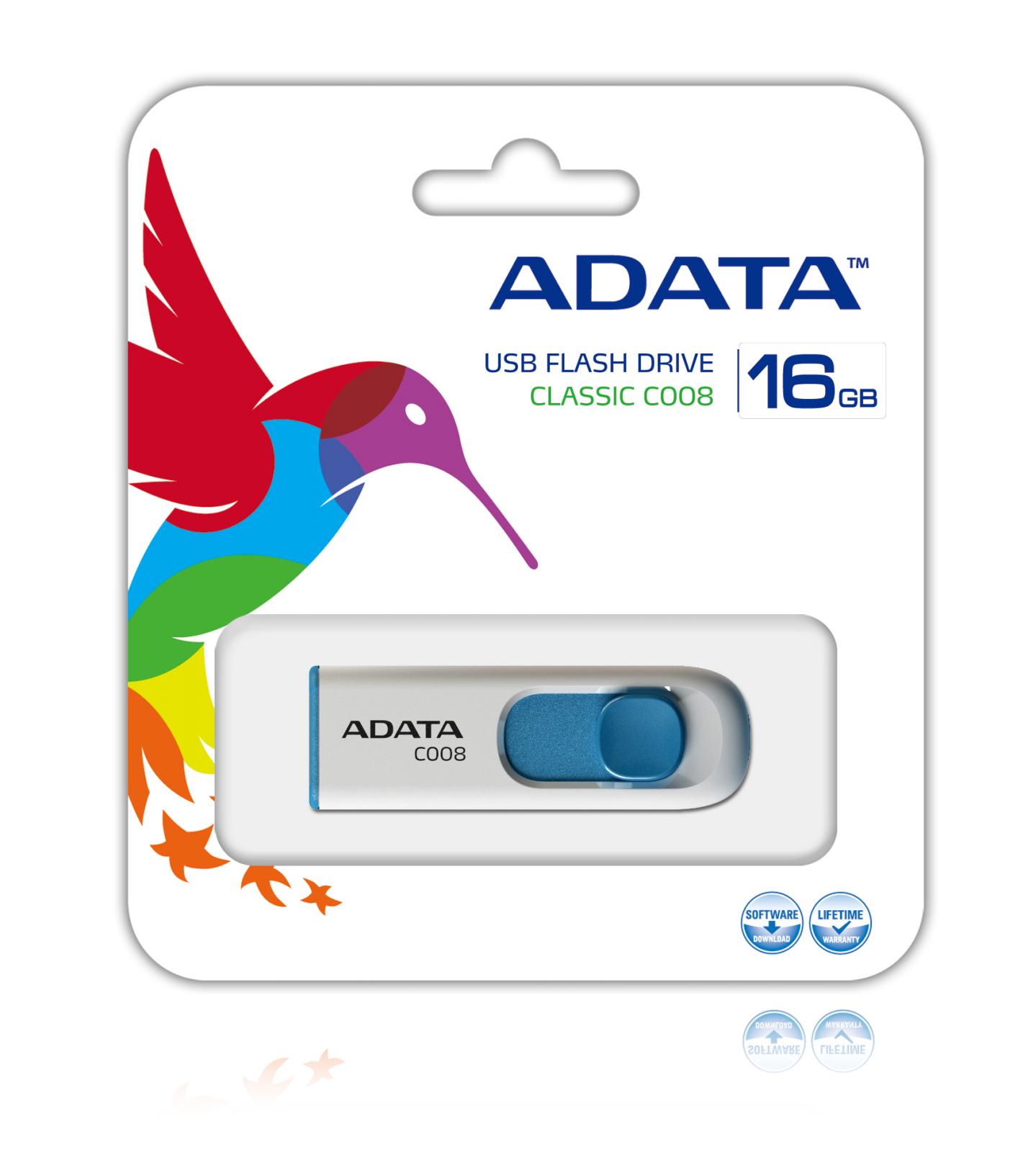 MEMORIA FLASH ADATA C008 16GB RETRACTIL BLANCO&AZUL